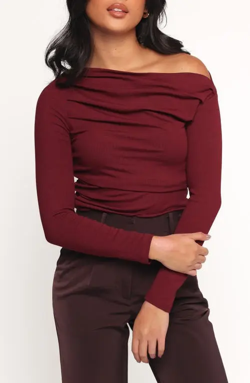 PETAL & PUP One-shoulder Knit Top - Cherry Chocolate