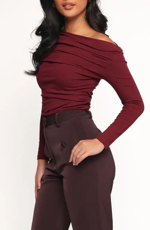 PETAL & PUP One-shoulder Knit Top - Cherry Chocolate