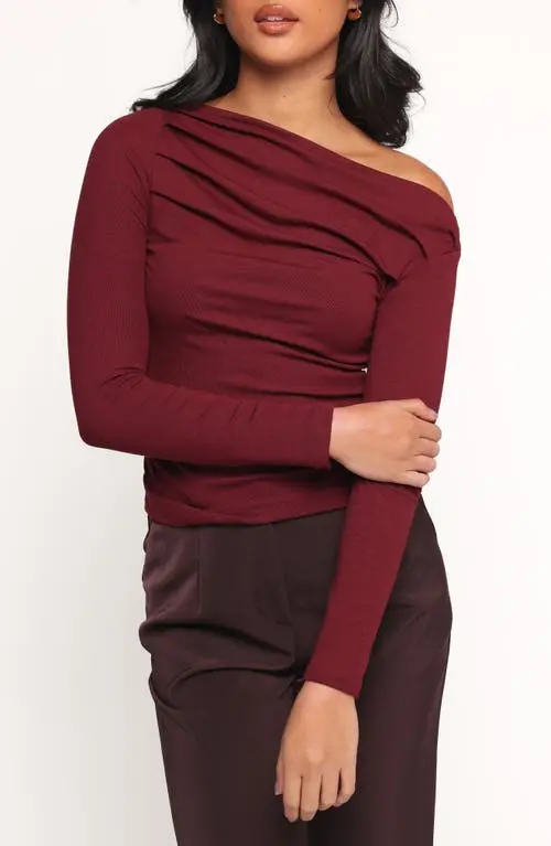PETAL & PUP One-shoulder Knit Top - Cherry Chocolate