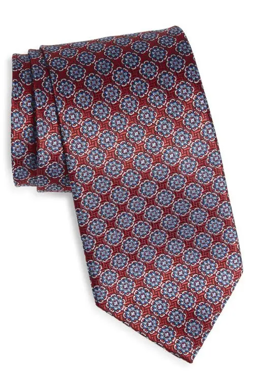 David Donahue Geometric Silk Neck Tie - Red