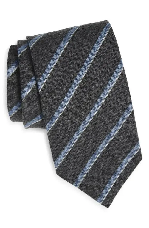 David Donahue Stripe Wool & Cashmere Blend Tie - Gray