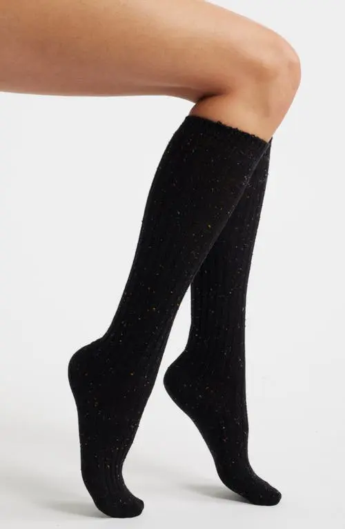 Hue Ribbed Tweed Knee High Socks - Black