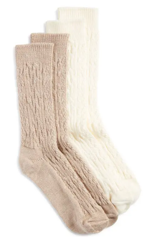 Hue Assorted 2-pack Cable Crew Socks - Ivory