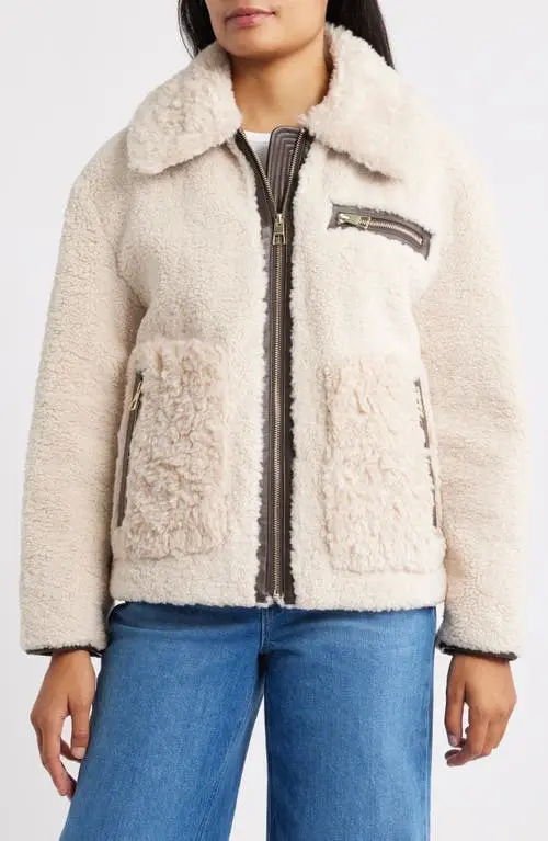 Bcbgmaxazria Faux Shearling Zip Front Jacket - Cream