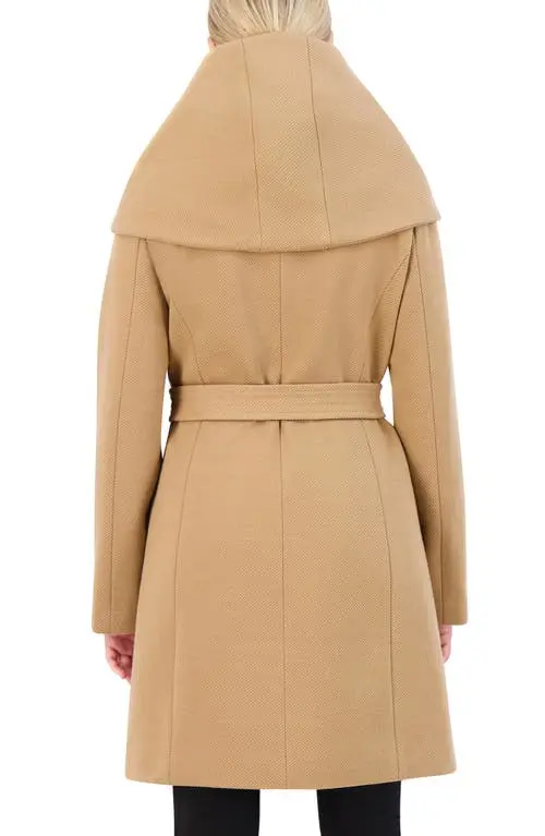Cole Haan Twill Belted Hooded Coat - Beige