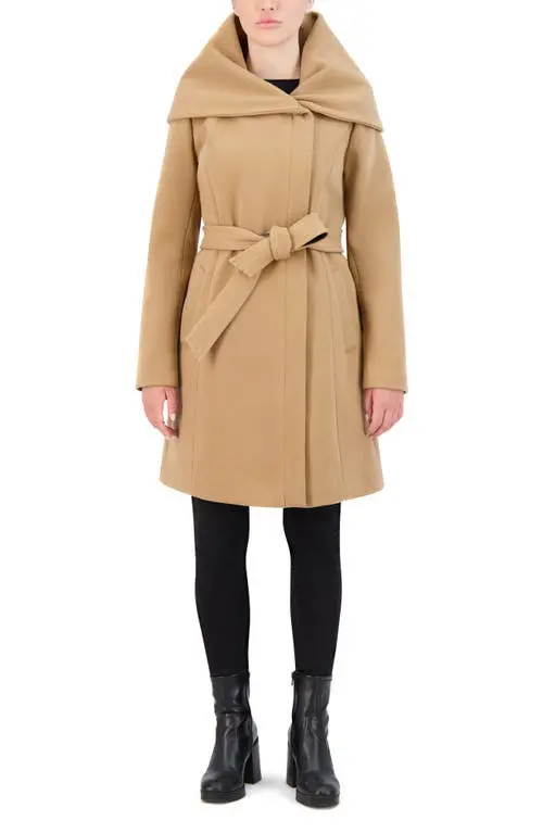 Cole Haan Twill Belted Hooded Coat - Beige