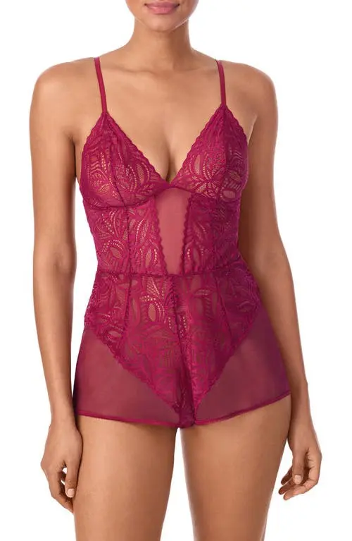Dkny Deco Lace & Mesh Romper - Red Plum