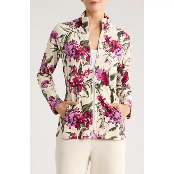 Tommy Bahama Floral Print Full Zip Jacket - Coconut