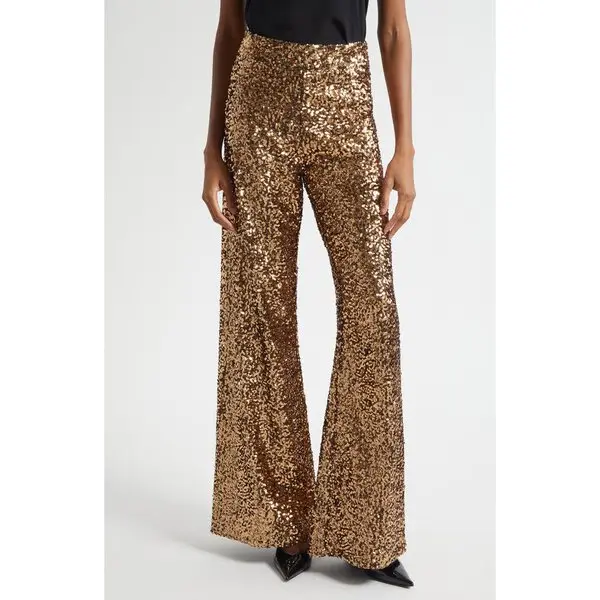 Alice + Olivia Athena Sequin Wide Leg Pants - Gold/black