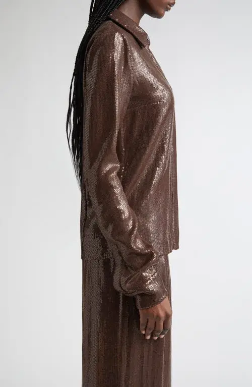 Michael Kors Hansen Sequined Button-up Shirt - Chocolate