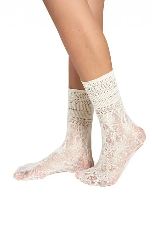 STEMS Peony Lace Crew Socks - Off-white