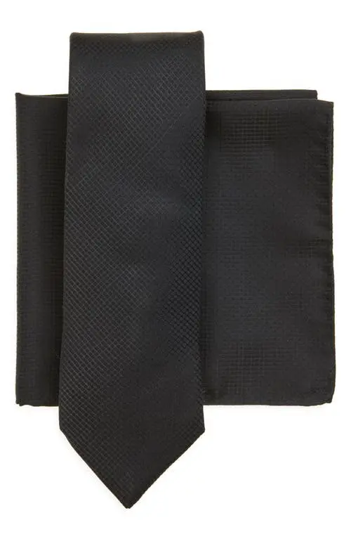 BOSS Geometric Jacquard Tie And Pocket Square Set - Black