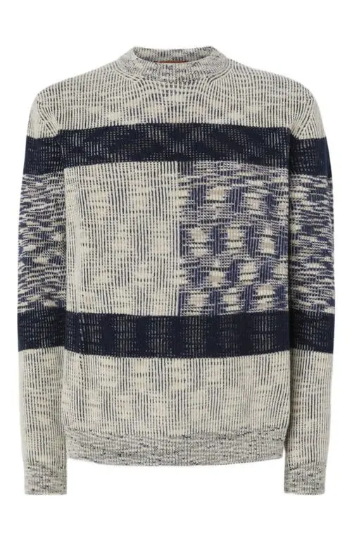 Missoni Crew Neck Sweater With Check Pattern - Beige & Navy Blue