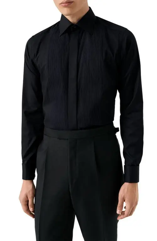 Eton Slim Fit Cotton Plissé Tuxedo Shirt - Black