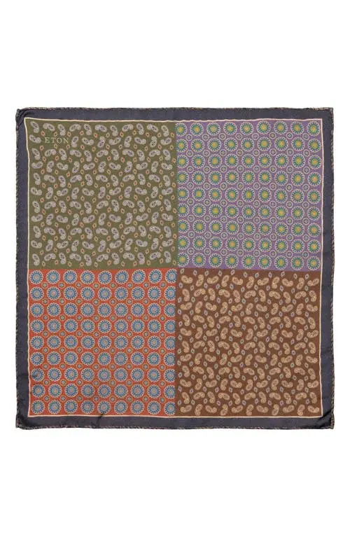 Eton Paisley & Medallion Reversible Silk Pocket Square