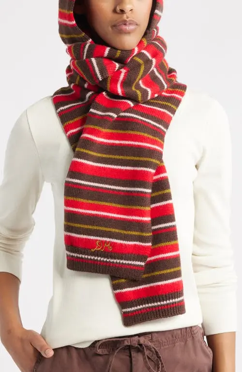 DAMSON MADDER Stripe Tie Front Hood Scarf - Red Multi