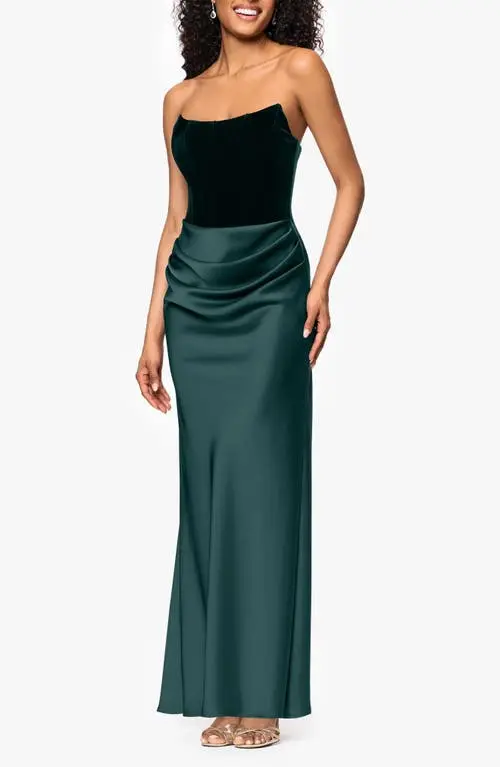 Betsy & Adam Strapless Velvet & Satin Gown - Hunter