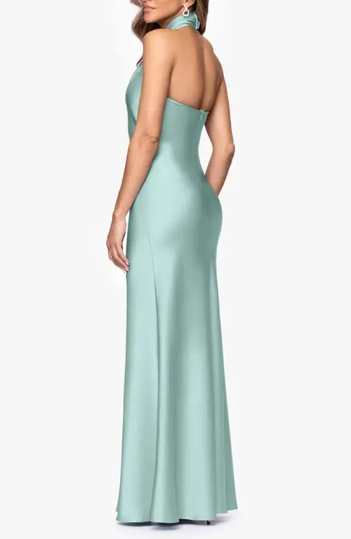 Betsy & Adam Satin Halter Maxi Dress - Sage