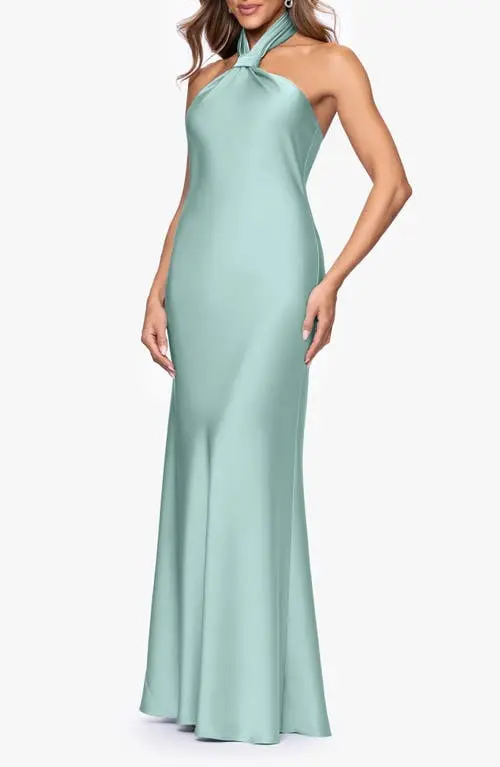Betsy & Adam Satin Halter Maxi Dress - Sage