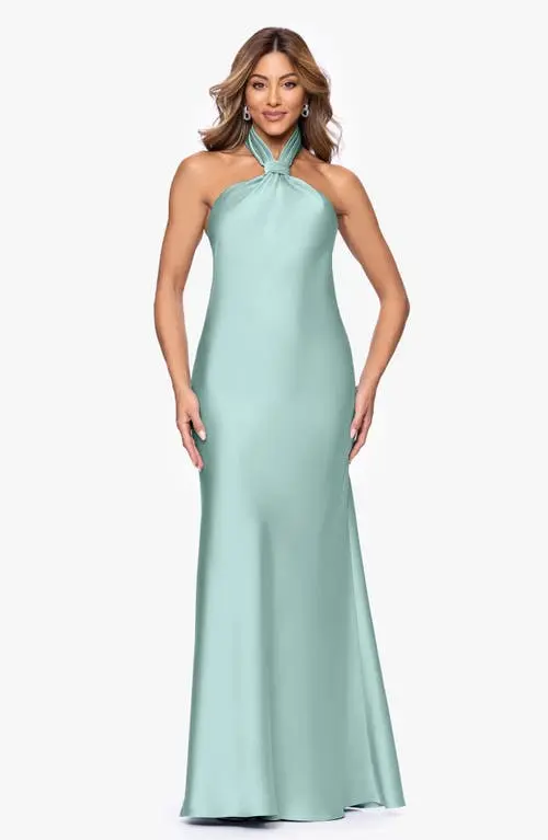 Betsy & Adam Satin Halter Maxi Dress - Sage