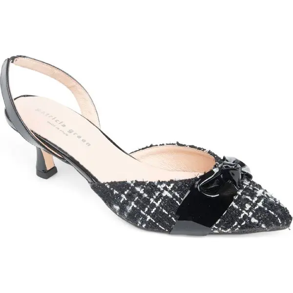 PATRICIA GREEN Paris Bow Slingback Kitten Heel Pumps - Black Tweed