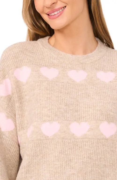 CECE DUPRAZ Heart Jacquard Crewneck Sweater - Oatmeal