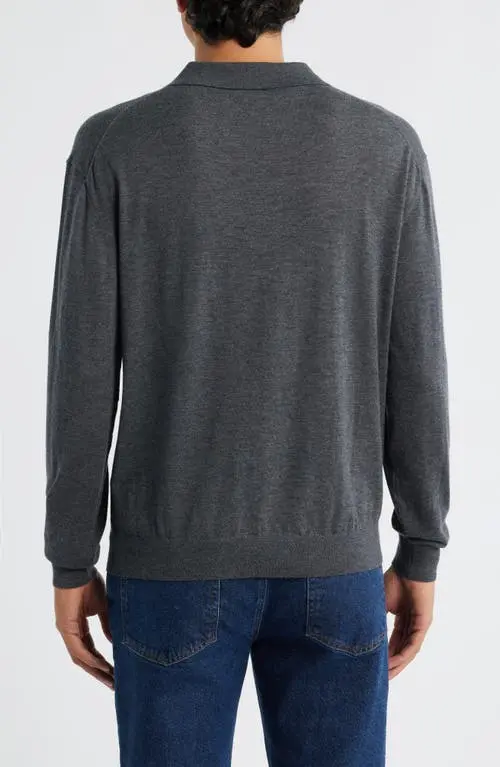 FRAME Superfine Merino Wool & Cashmere Polo Sweater - Grey Melange