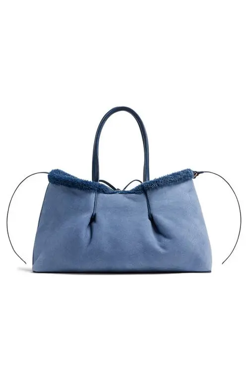 Bottega Veneta Pinacoteca Reversible Denim Print Suede & Genuine Shearling Tote