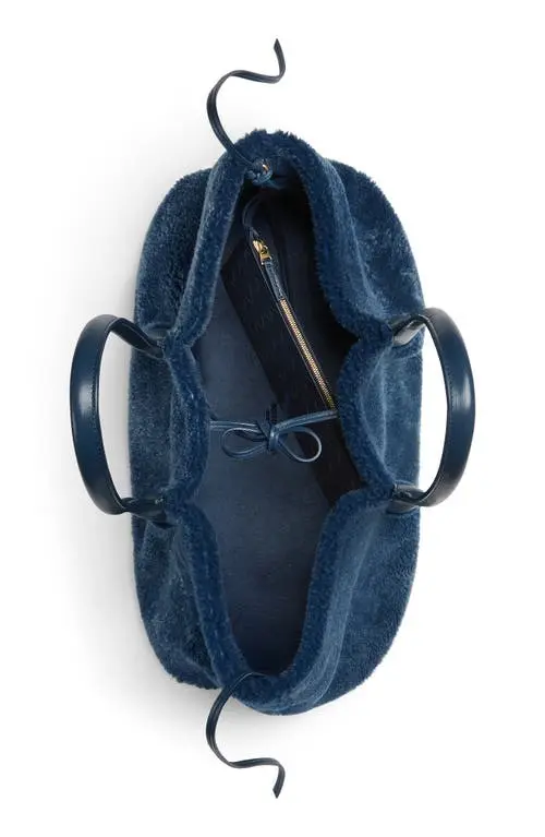 Bottega Veneta Pinacoteca Reversible Denim Print Suede & Genuine Shearling Tote
