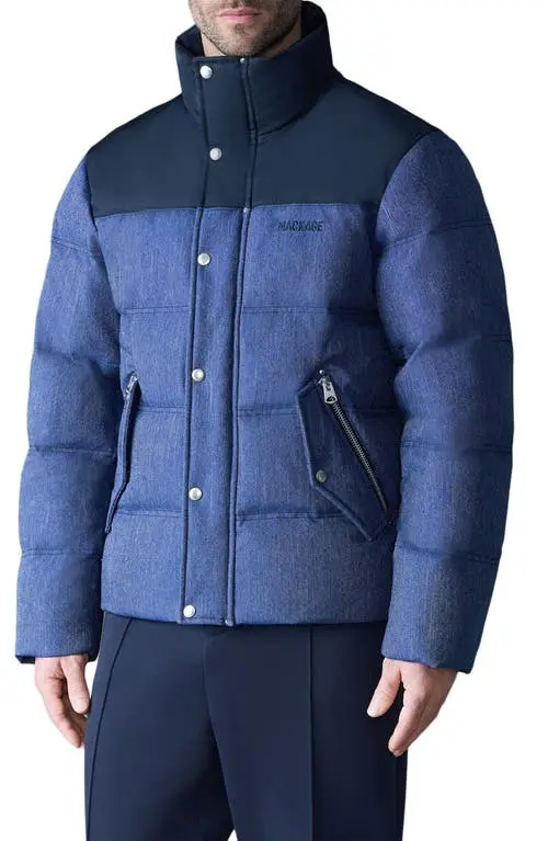 Mackage Everett Mixed Media Down Puffer Jacket - Medium Denim