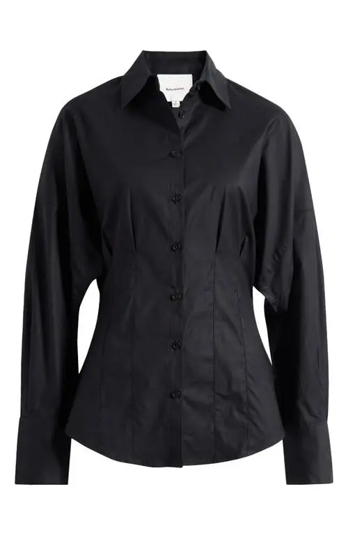 REFORMATION Vanta Stretch Poplin Button-up Shirt - Black