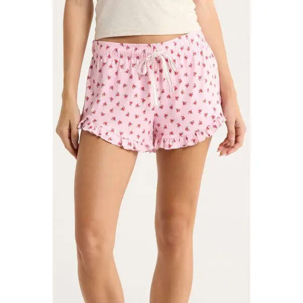 PJ Salvage Crazy For The Holidays Brushed Pointelle Pajama Shorts - Pink
