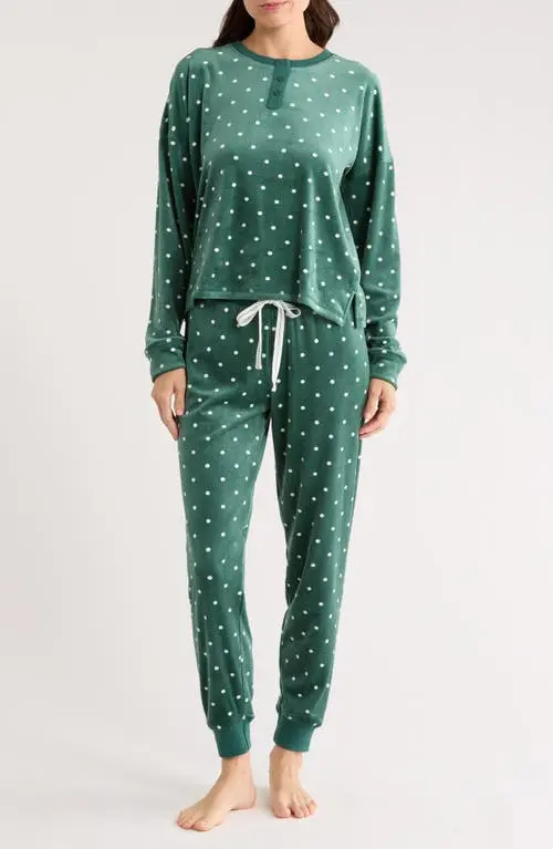 PJ Salvage Let's Get Toasty Polka Dot Velour Pajamas - Dark Forest
