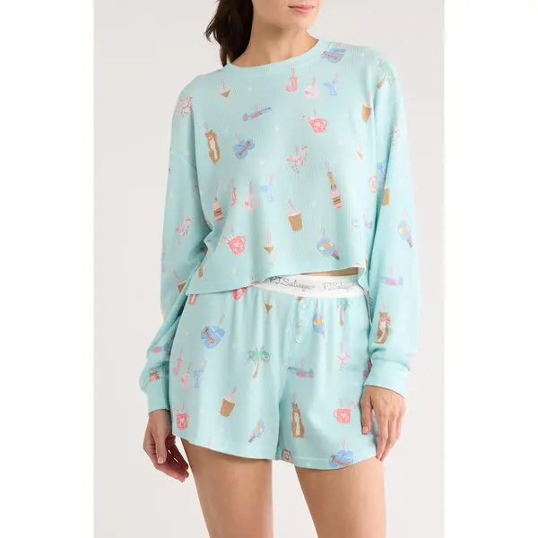 PJ Salvage Print Waffle Knit Short Pajamas - Light Mint