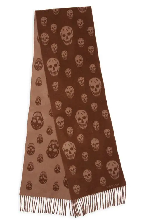 Alexander McQueen Skull Jacquard Double Face Wool & Cashmere Fringe Scarf - Light Brown/camel