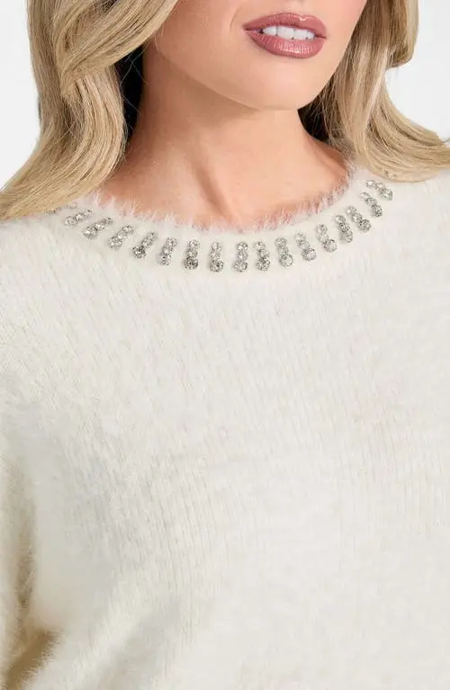 Guess Arisa Rhinestone Accent Crewneck Sweater - Natural