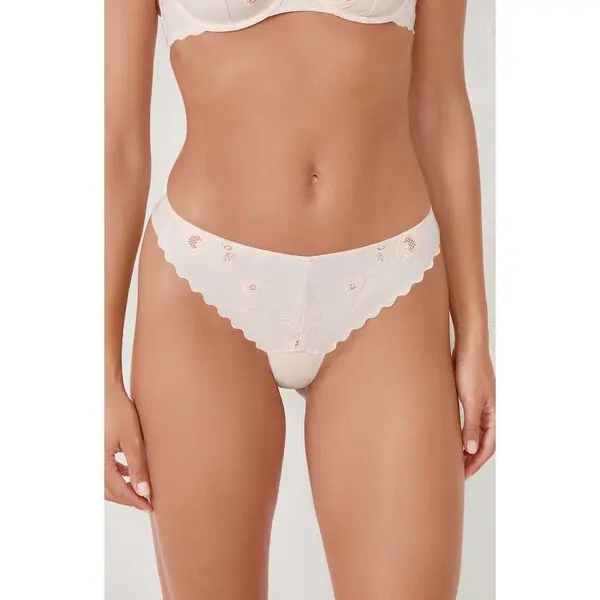 ETAM Ravissante Bresilien Ravis Embroidered Thong - Pink