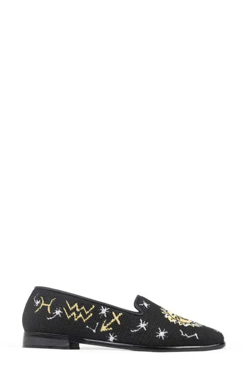 BYPAIGE Celestial Zodiac Needlepoint Loafer - Black