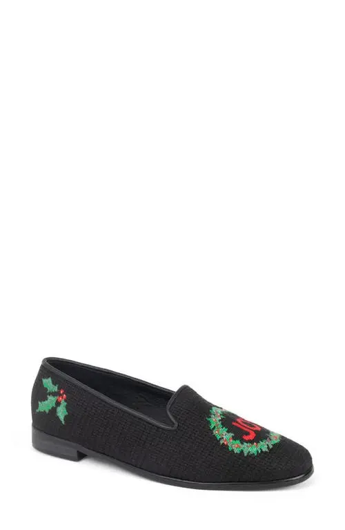 BYPAIGE Joy Wreath Needlepoint Loafer - Black