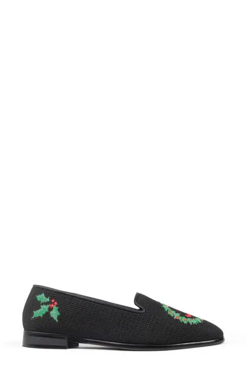 BYPAIGE Joy Wreath Needlepoint Loafer - Black