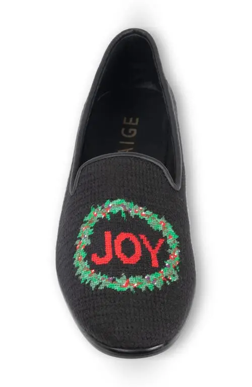 BYPAIGE Joy Wreath Needlepoint Loafer - Black