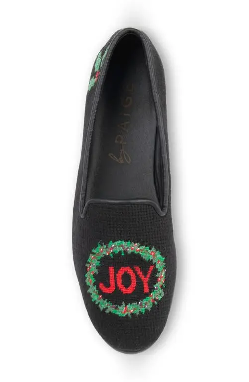 BYPAIGE Joy Wreath Needlepoint Loafer - Black
