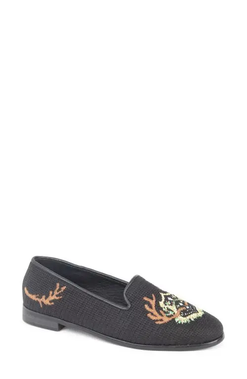 BYPAIGE Antler Crest Needlepoint Loafer - Black