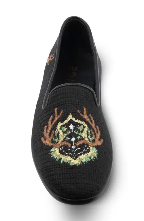BYPAIGE Antler Crest Needlepoint Loafer - Black