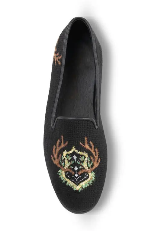 BYPAIGE Antler Crest Needlepoint Loafer - Black