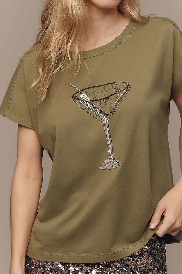 Maeve Embroidered Cocktail T-shirt - Green