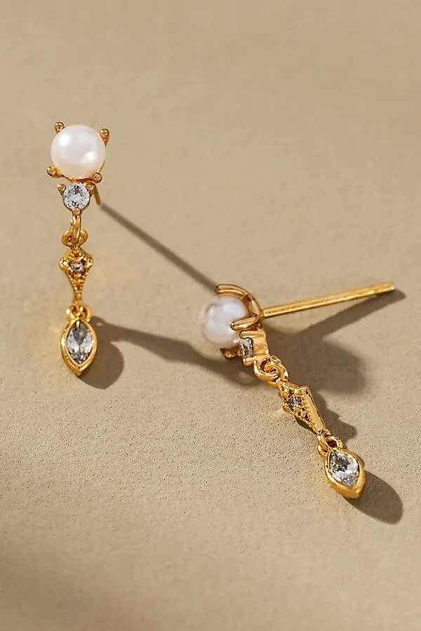Anthropologie Linear Shimmered Earrings - Pearl