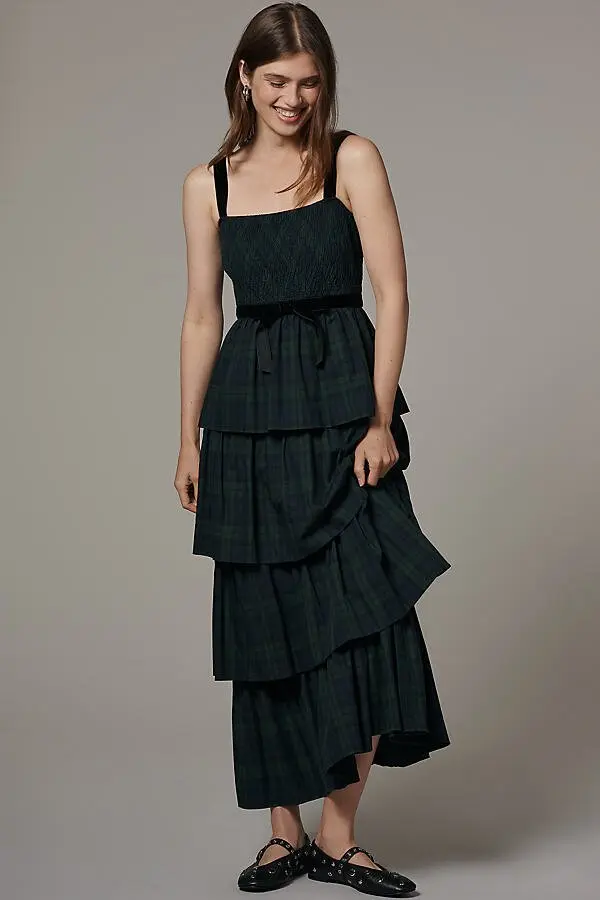 Saylor Square-neck Tiered Maxi Dress