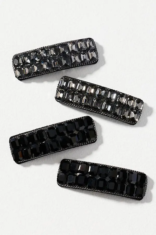 Anthropologie Gem Barrettes Set Of 4 - Black