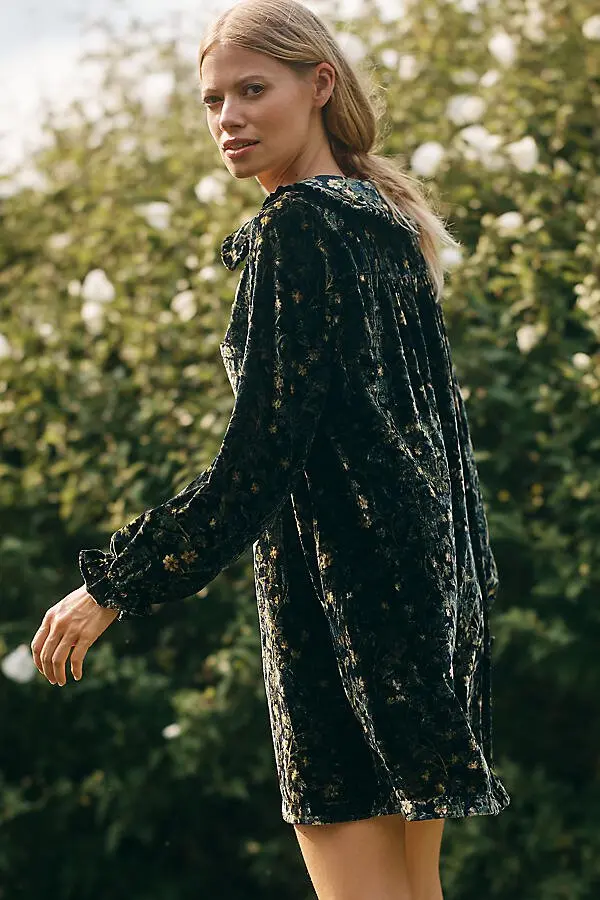 pilcro green dress Keira Long-sleeve Velvet Mini Dress